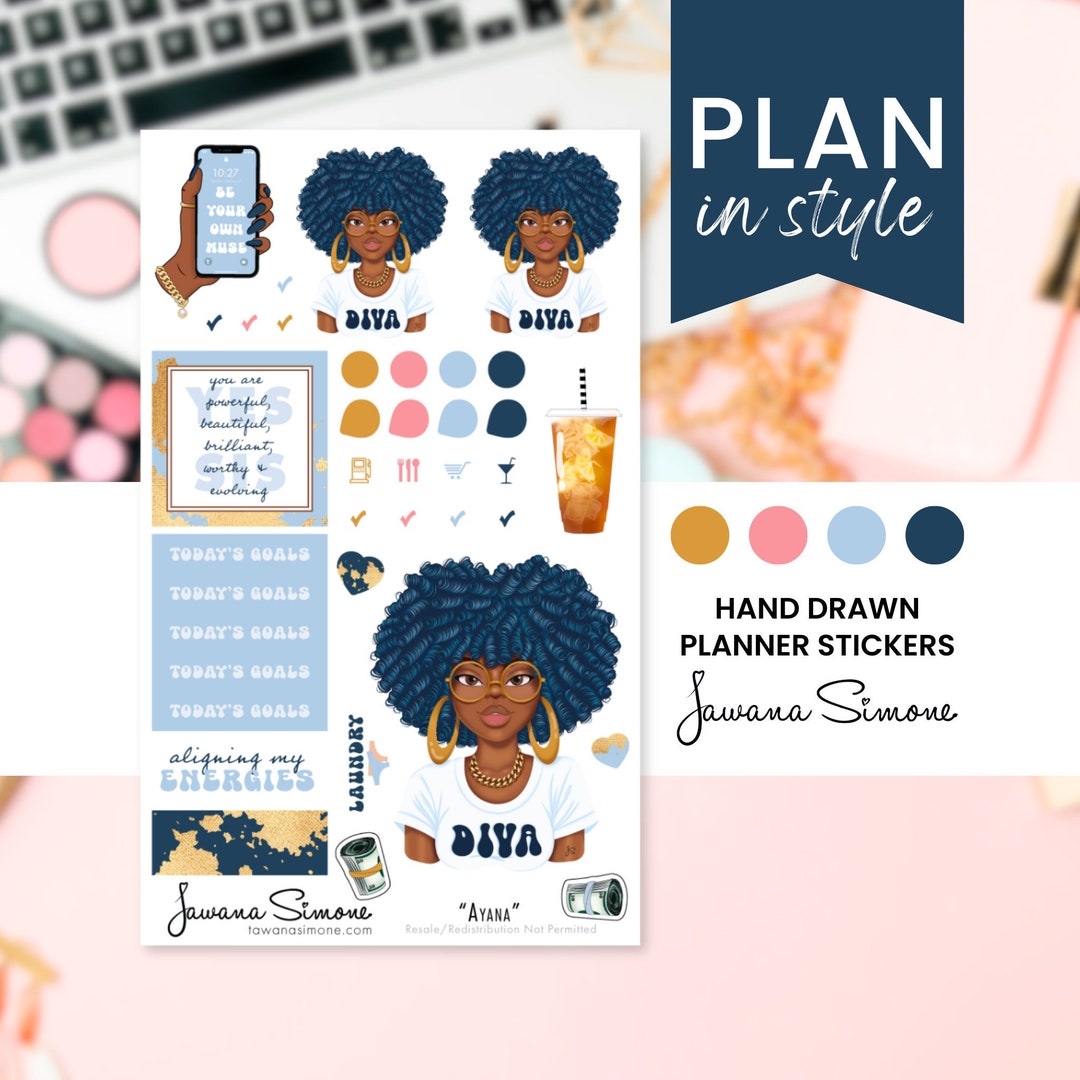 Black Girl Planner Stickers, Black Women, African American Planner ...