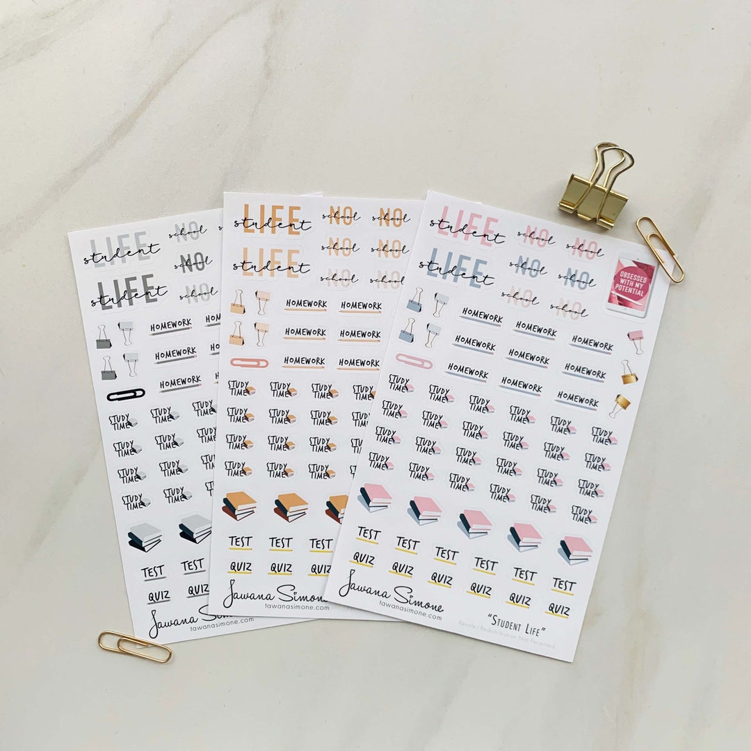 Student Life Planner Sticker Sheets, Study Planner Sticker for Any Size ...