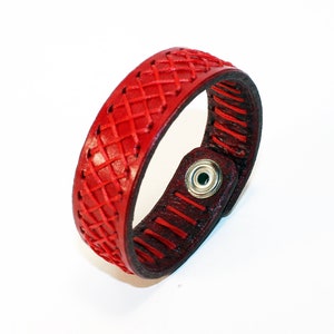 Red Leather Bracelet Leather Accessories Red Cuff Women - Etsy