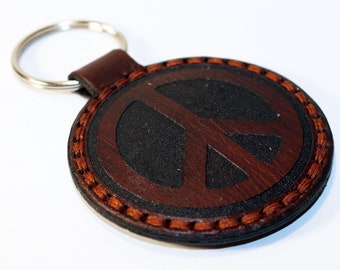 Leather Peace Keychain - Etsy