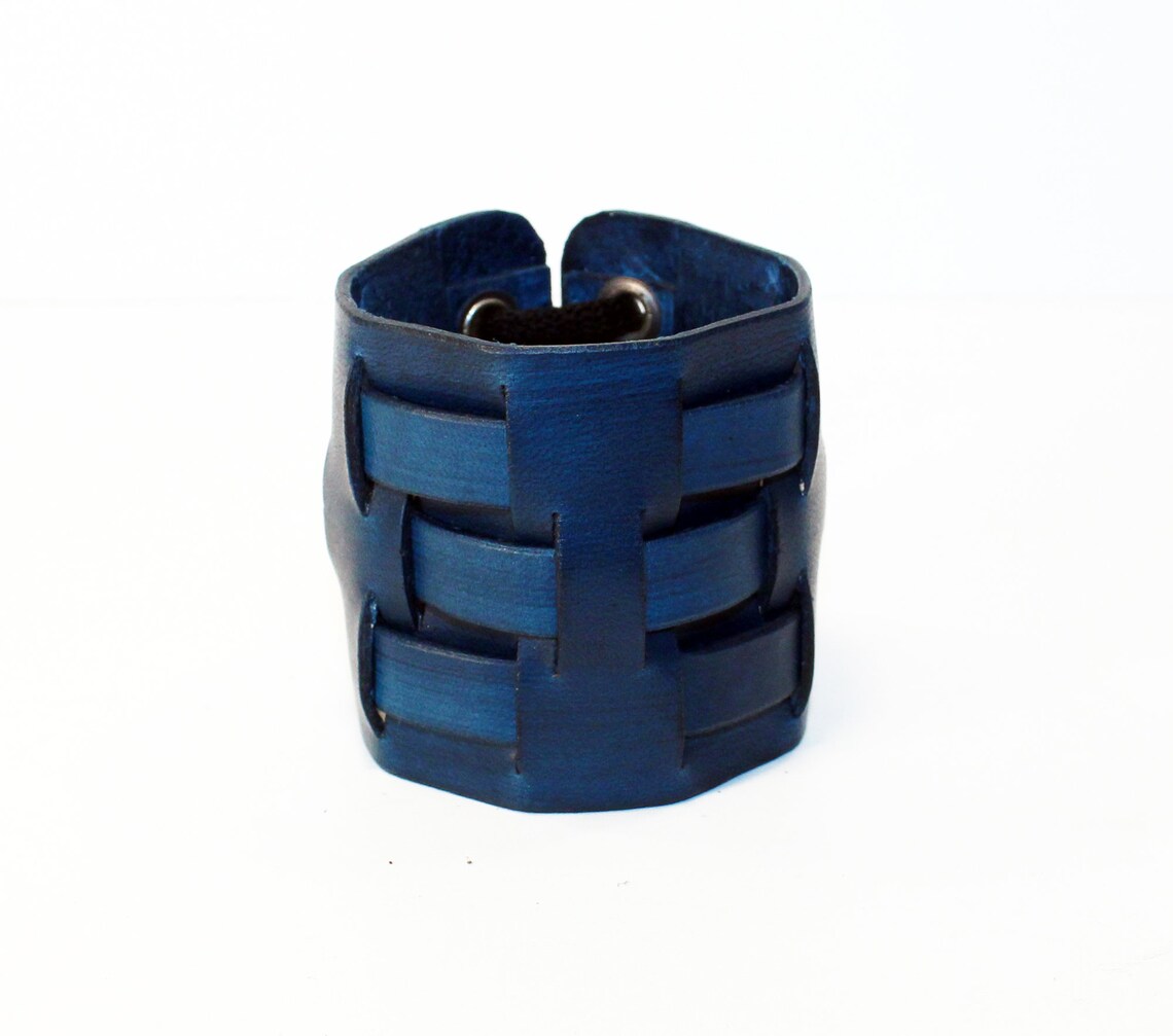Blue Leather Cuff Blue Bracelet Great Giftblue Cuff Very | Etsy