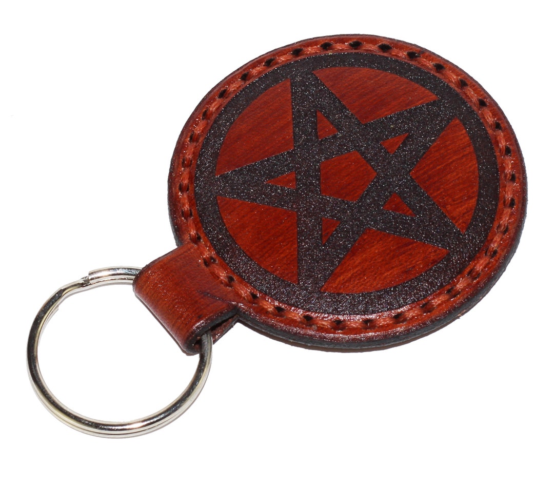 Pentagram Leather Key Chain, Pentacle Keychain Keyring Handmade Key ...