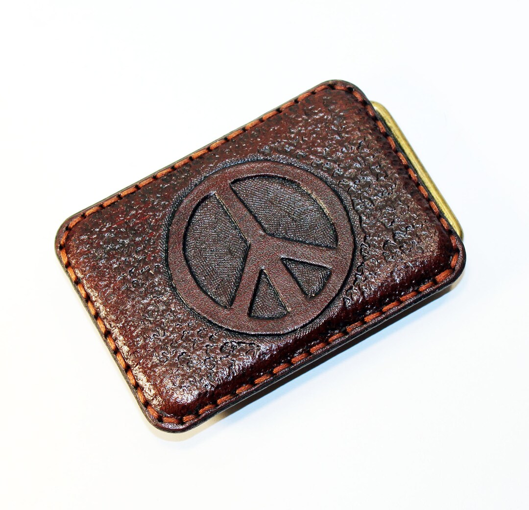 38mm Leather Buckle With Peace Sign, Handmade Buckle, 38mm Buckle. - Etsy