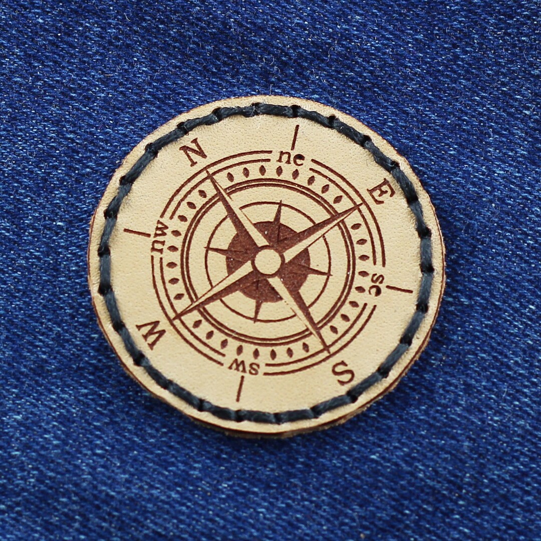 Compass Leather Patch, Navigation Leather Sew, Engraved Compass, Wind ...