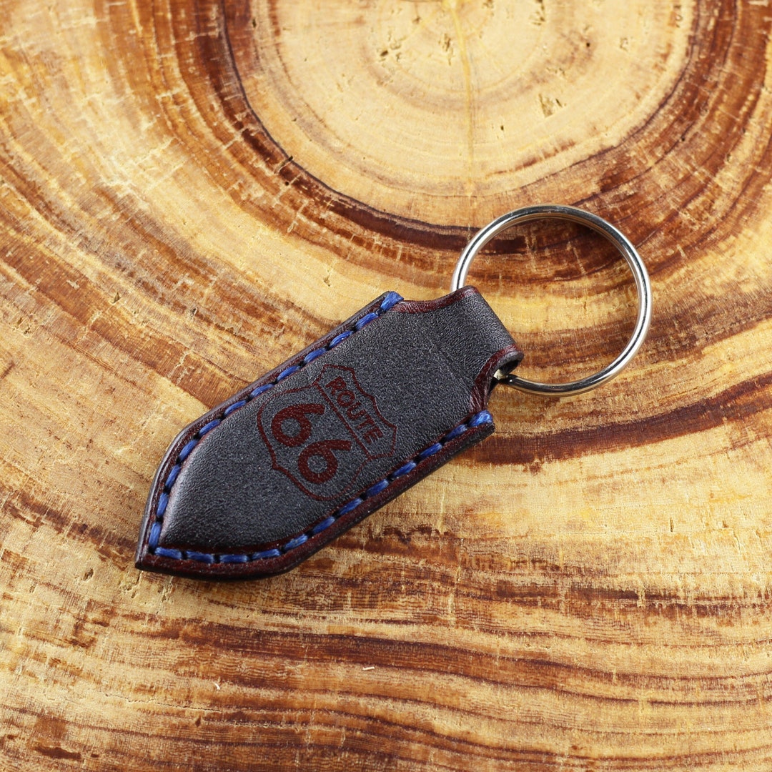 Route 66 - Leather Keychain, Travel Key Ring, Route 66 Key Holder ...