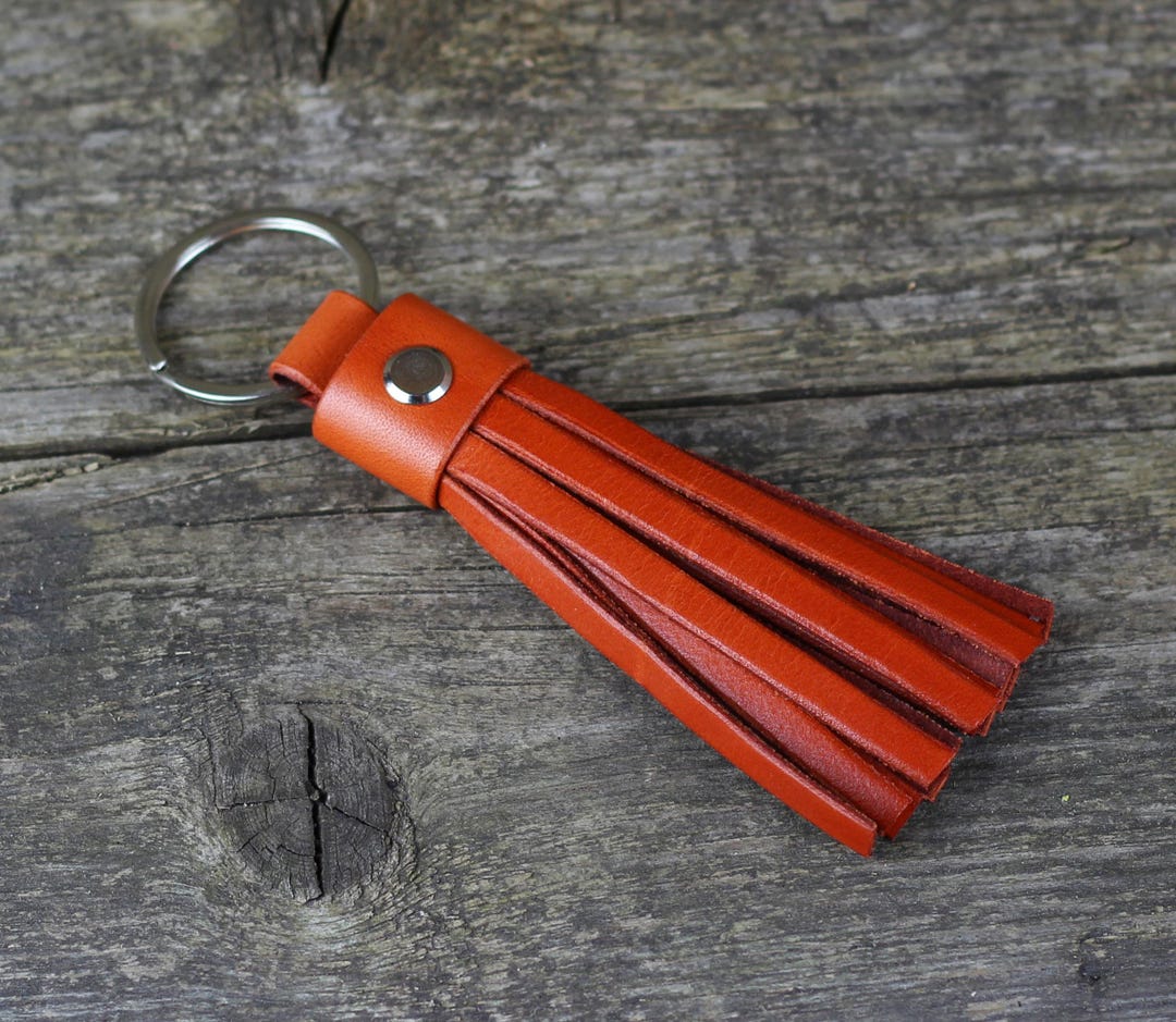 Leather Tassel Keychain. Orange Leather Keychain. 100% Handmade Key ...