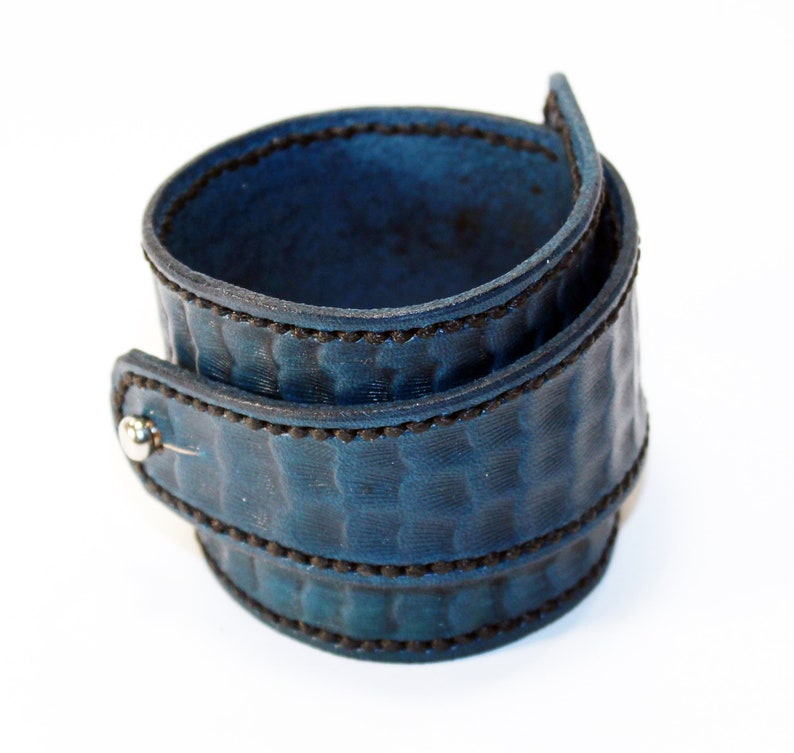 Blue Leather Cuff Blue Bracelet Great Giftblue Cuff Very | Etsy