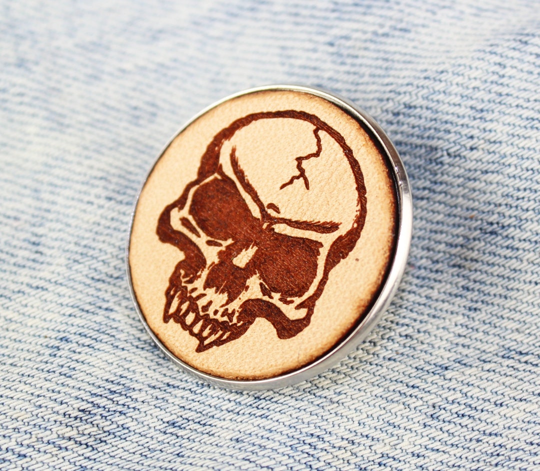 Skull Pin, Human Skeleton, Leather Badge, Skeleton Pin, Rocker Badge ...