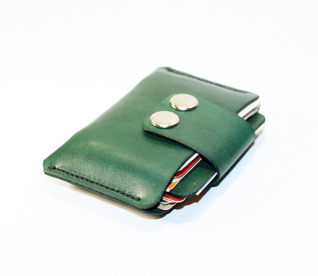 Leather Credit Card Wallet,green Leather Purse, Leather Card Case, Tiny ...