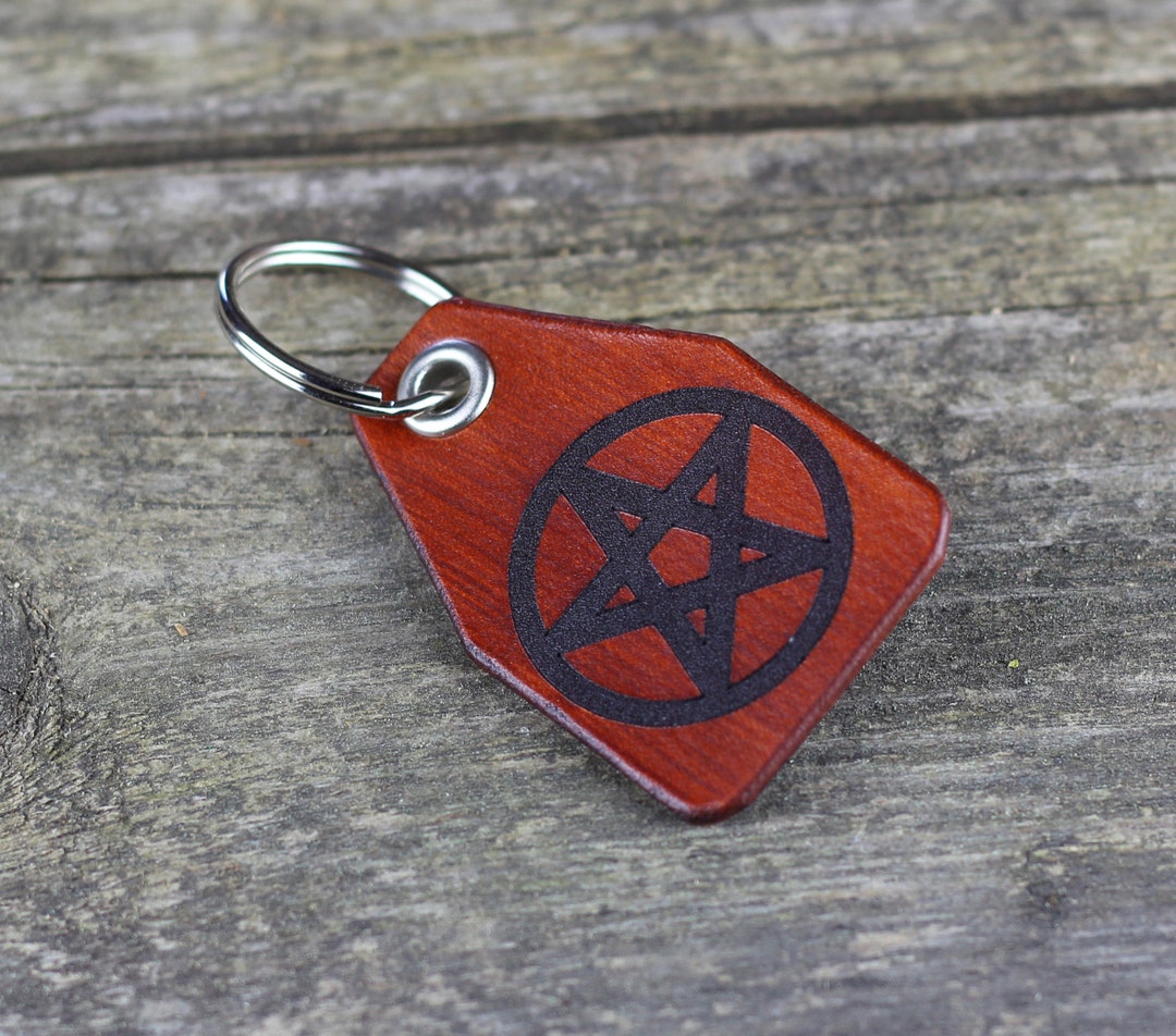 Pentagram - Leather Key Chain, Pentacle Keychain Keyring! Handmade Key ...