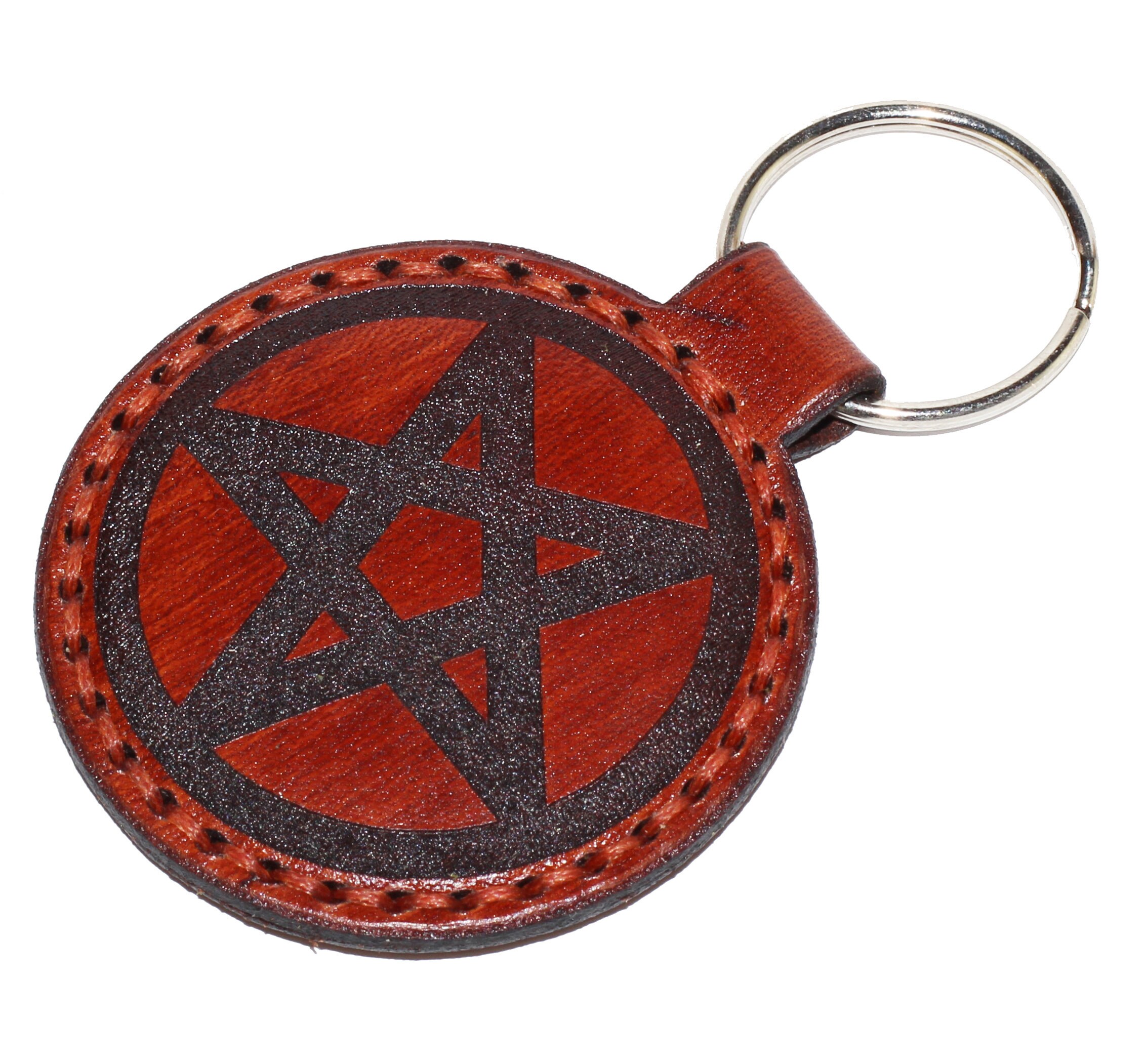 Pentagram Leather Key Chain Pentacle Keychain Keyring - Etsy UK