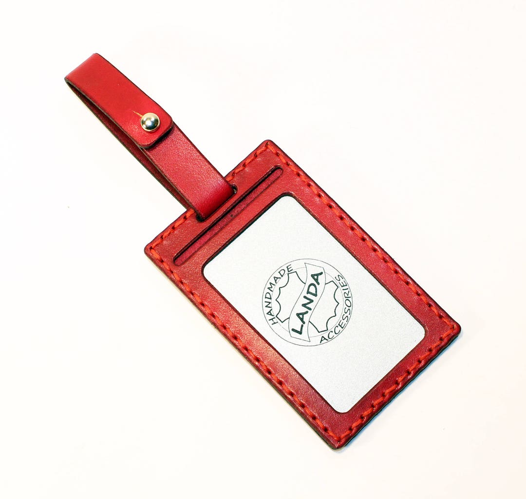Handmade Red Leather ID Card Holder - Luggage Tag - Etsy