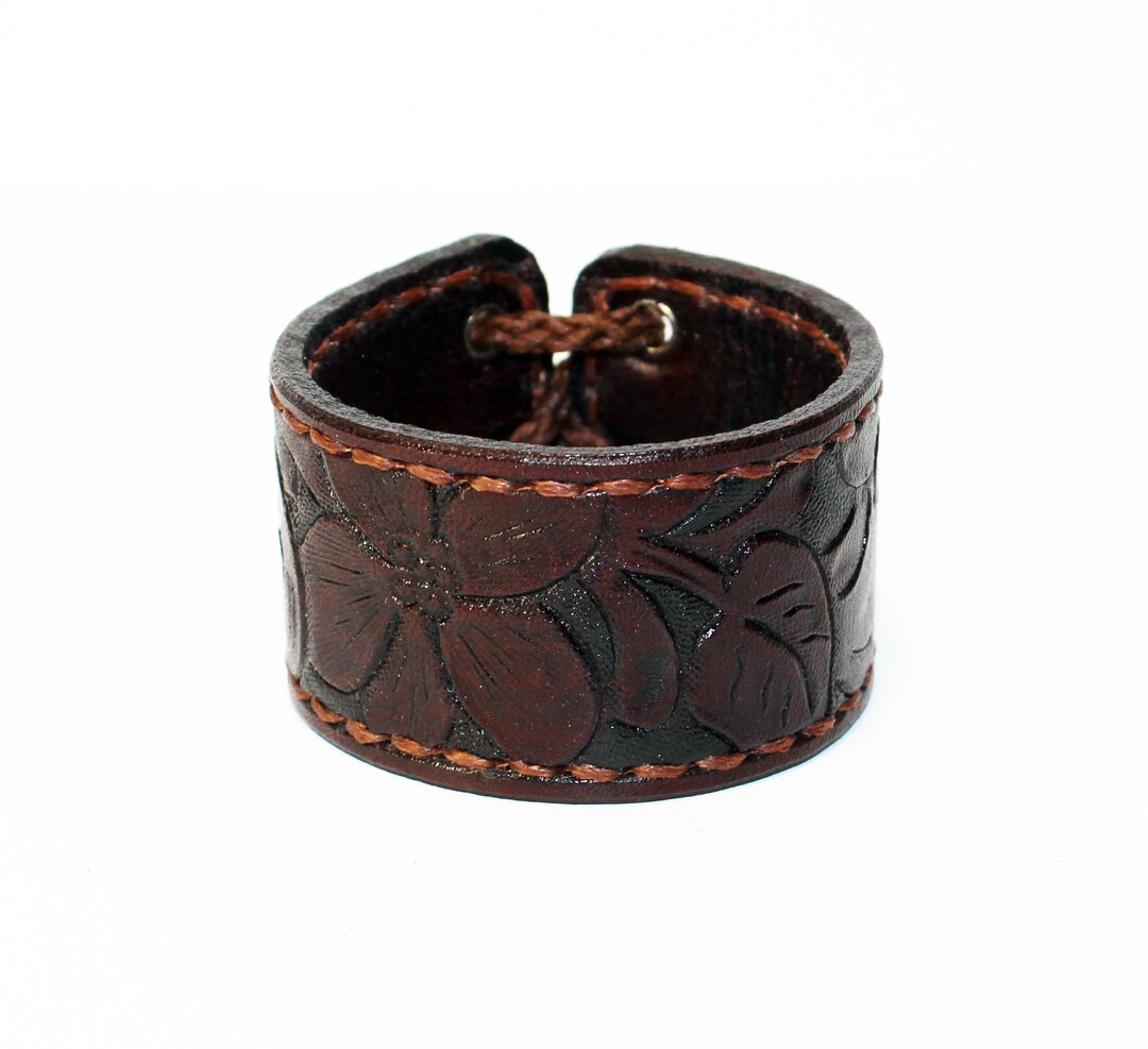 Leather Cuff, Cuff With Flower Ornaments, Great Gift for Women, Hight ...