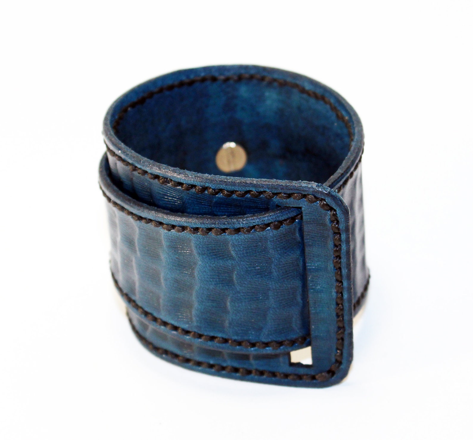 Blue Leather Cuff Blue Bracelet Great Giftblue Cuff Very | Etsy