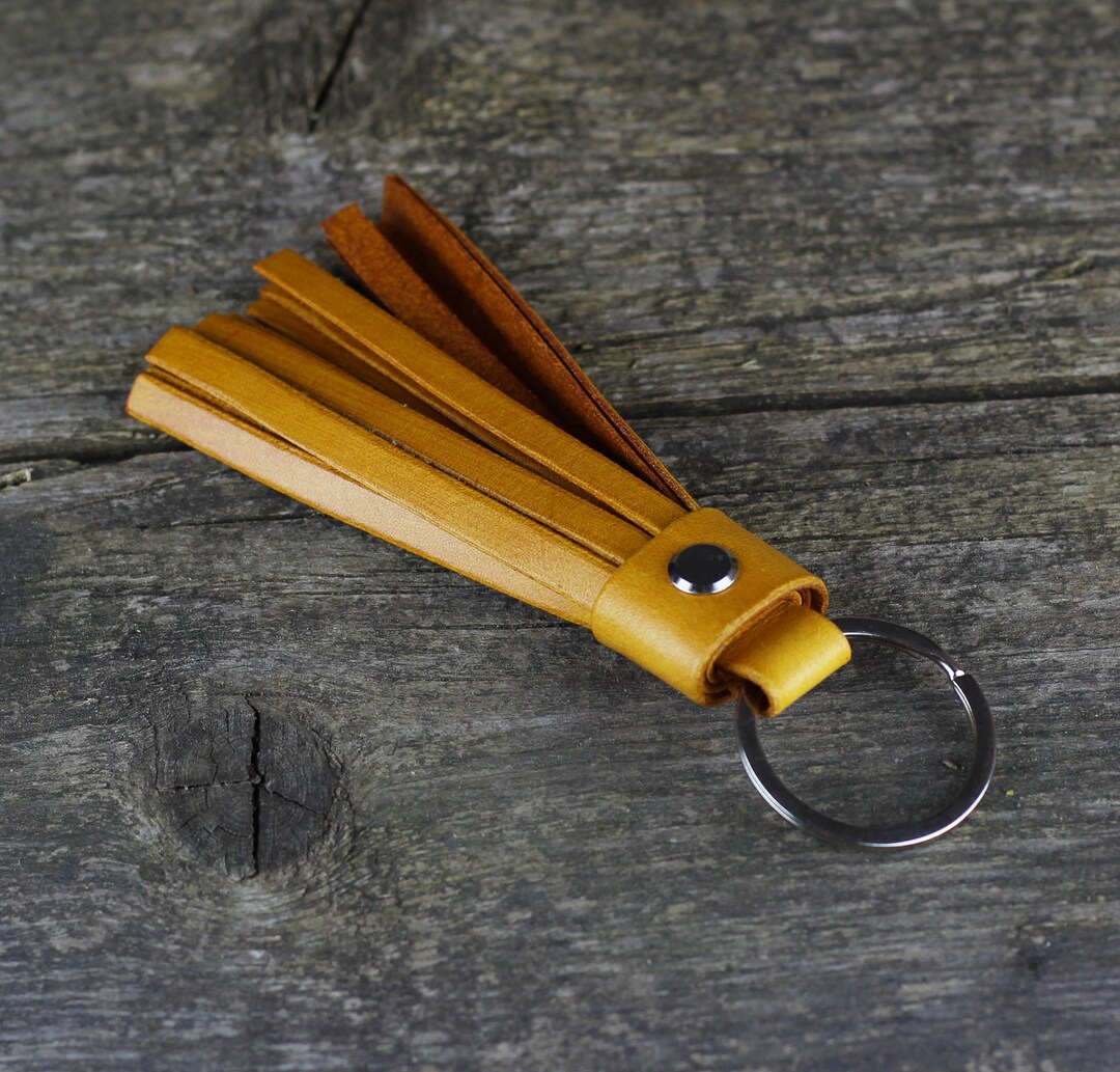 Leather Tassel Keychain. Yellow Leather Keychain. 100% Handmade Key ...