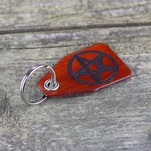 Pentagram - Leather Key Chain, Pentacle Keychain Keyring! Handmade Key ...