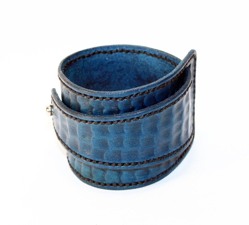 Blue Leather Cuff Blue Bracelet Great Giftblue Cuff Very | Etsy