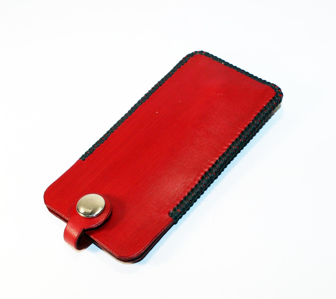 Leather Key Holder, Handmade Red Leather Case With Silver Key Ring ...