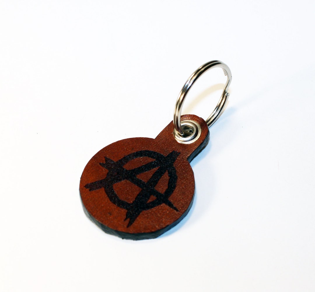Anarchy Leather Keychain, Punk Keyfob, PUNKS NOT DEAD Leather Keychain ...
