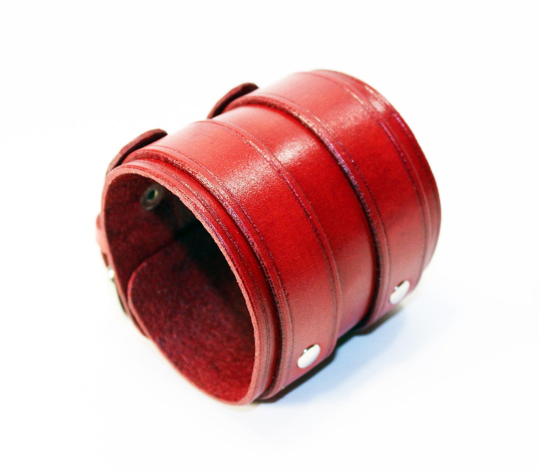 Red Leather Bracelet, Leather Accessories, Red Cuff, Women Cuff, Men ...