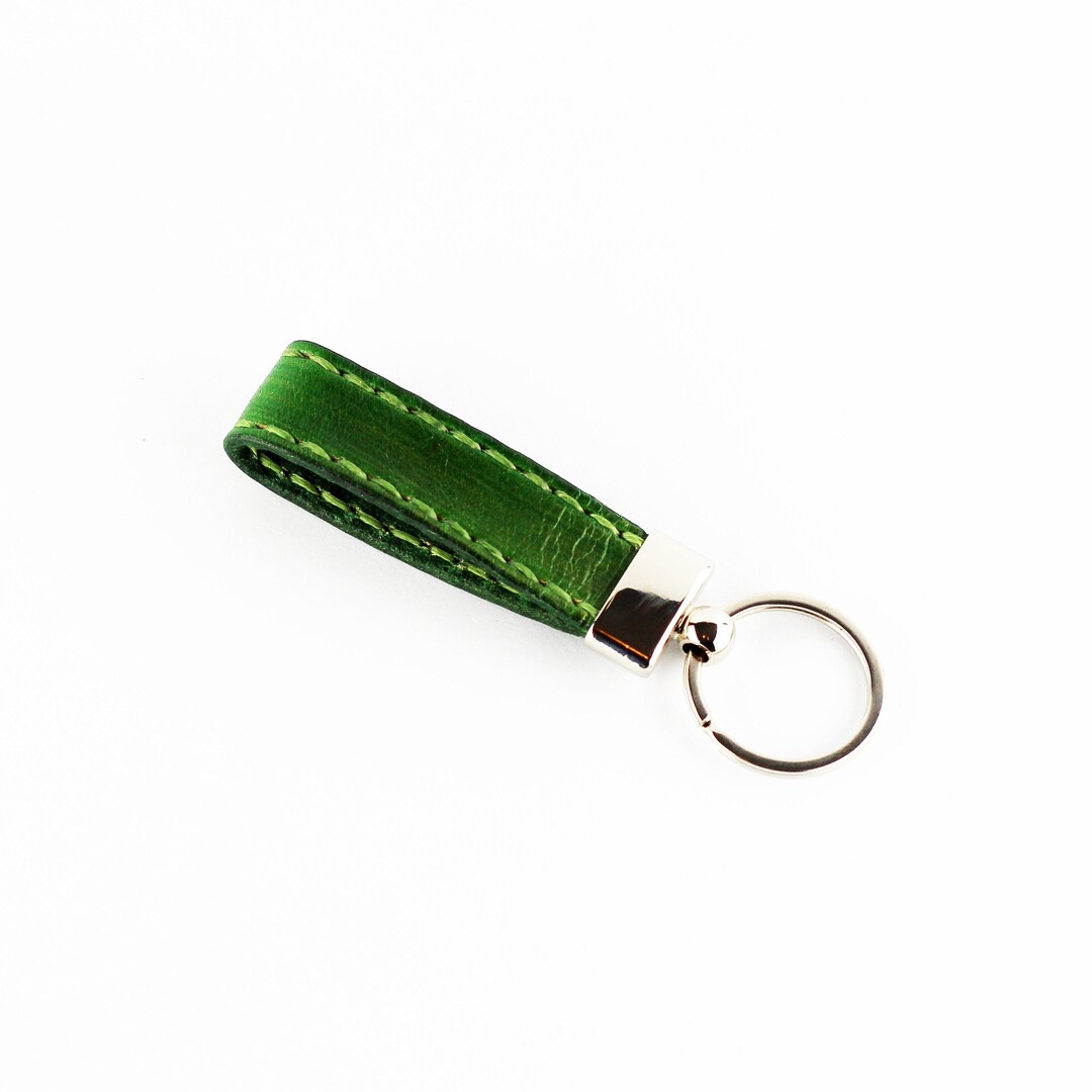 Leather Key Chain, Leather Key Fob, Handmade Green Key Chain, Leather ...