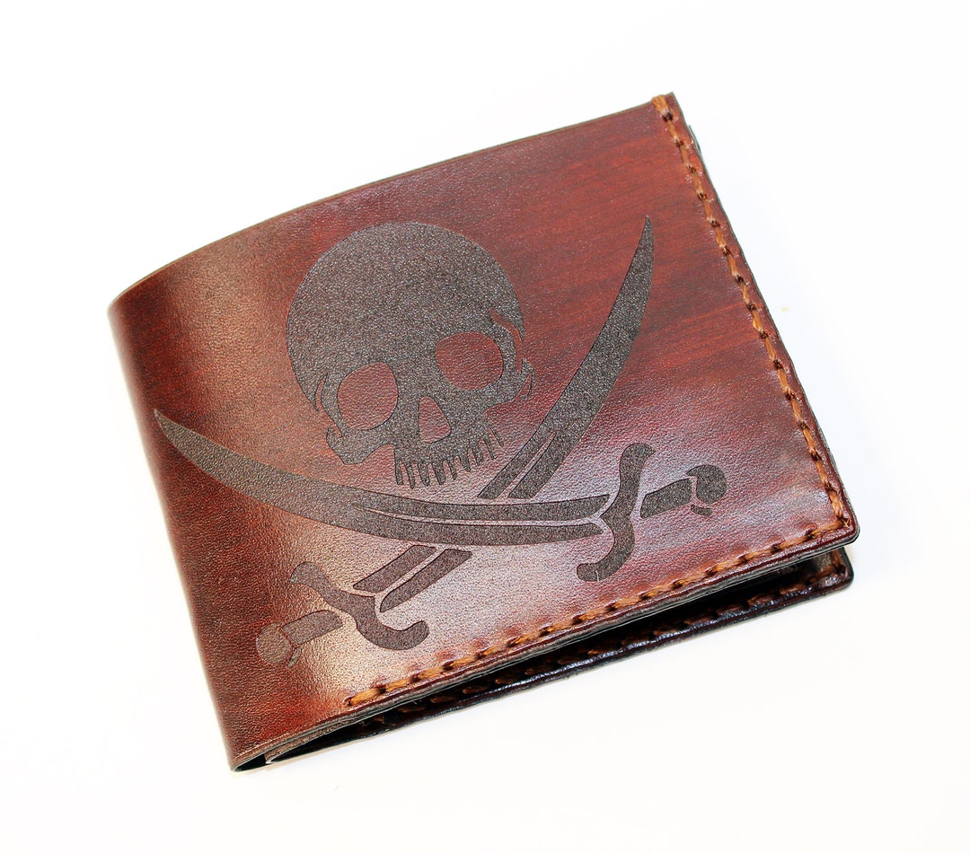 Jolly Roger Leather Wallet: Pirate Skull, Handmade Stitched - Etsy