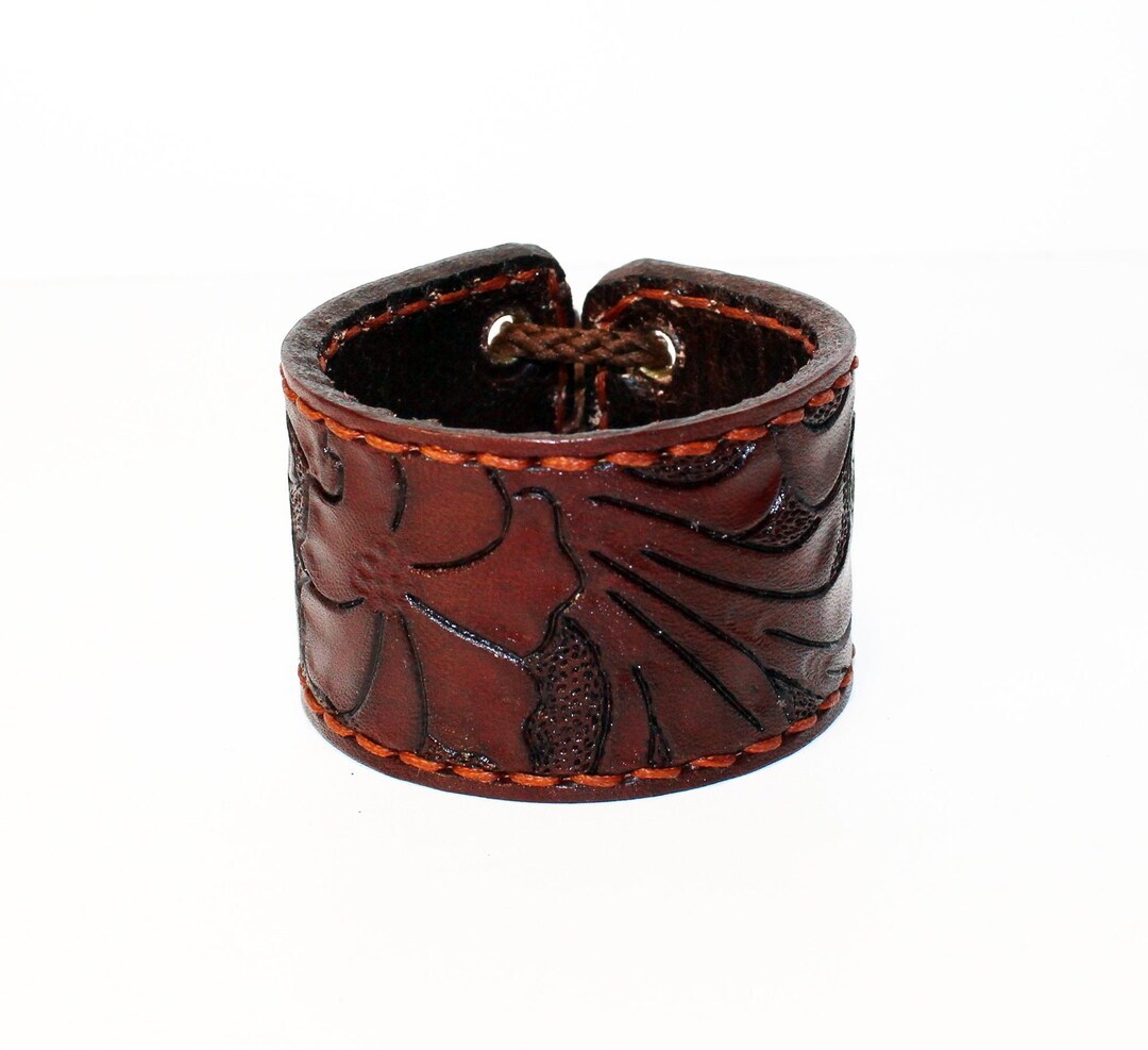 Leather Cuff, Cuff With Flower Ornament, Great Gift for Women, Hight ...