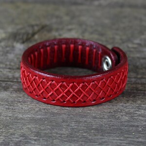 Red Leather Bracelet, Leather Accessories, Red Cuff, Women Cuff, Men ...
