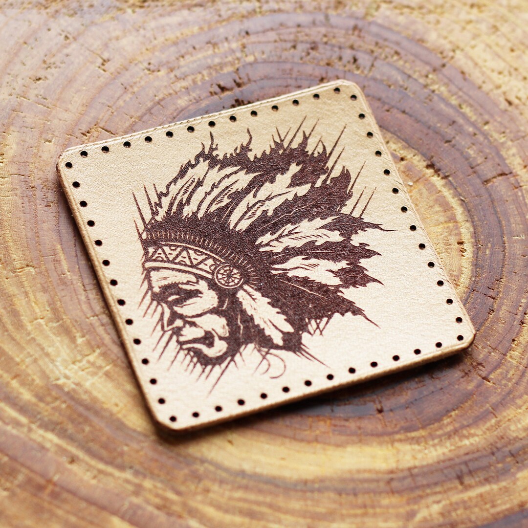 Indian Chief Head Leather Patch, Indian Sew, Chief Sew, Leather Patch ...