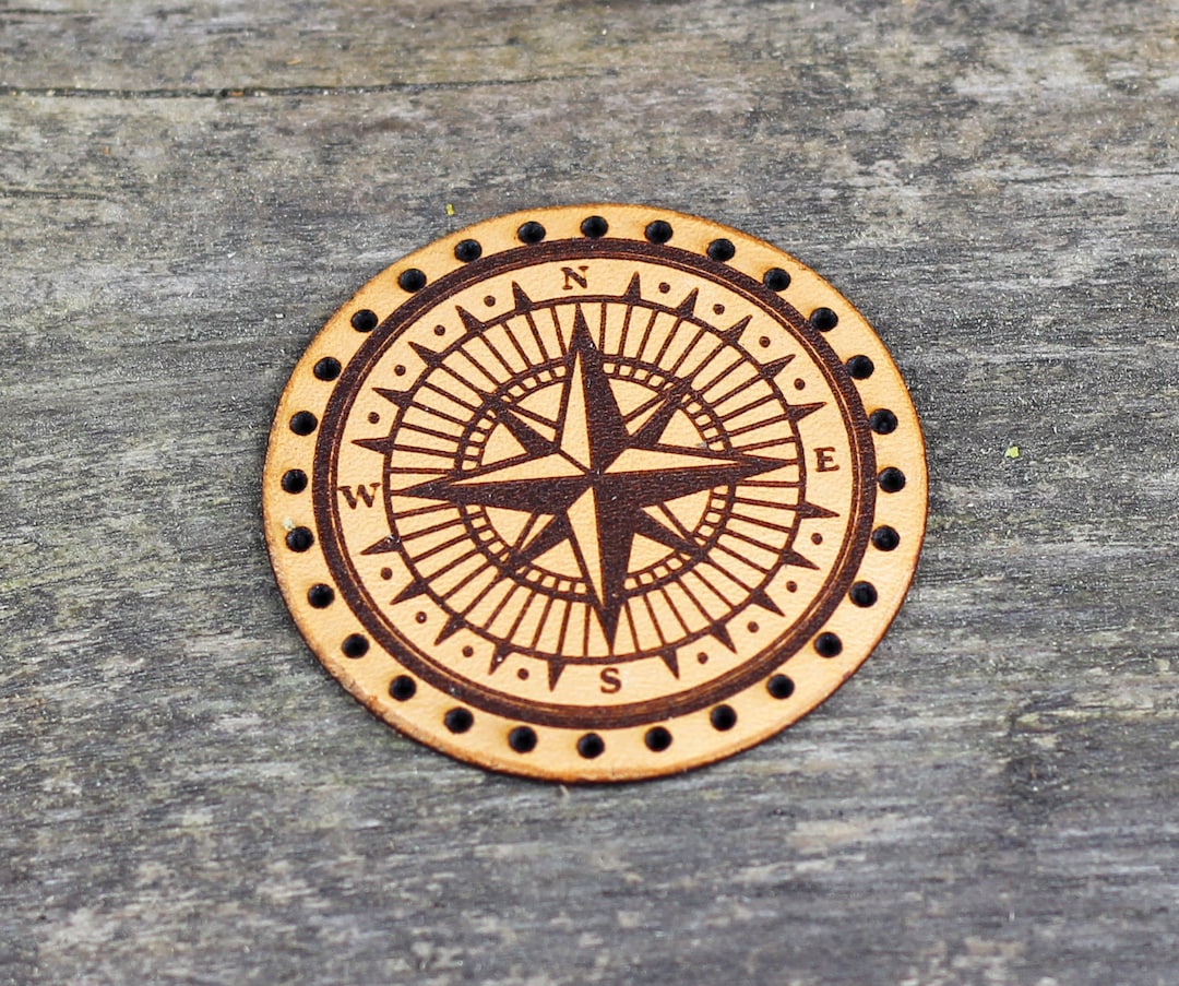 Compass Leather Patch, Navigation Leather Sew, Engraved Compass, Wind ...