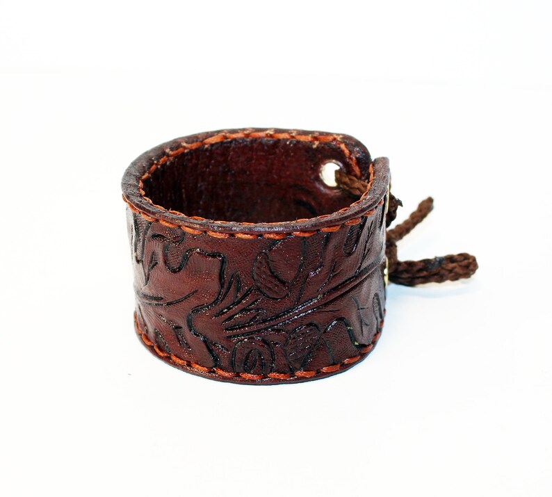 Leather Cuff Cuff With Oak Leaves Ornament Great Gift for | Etsy