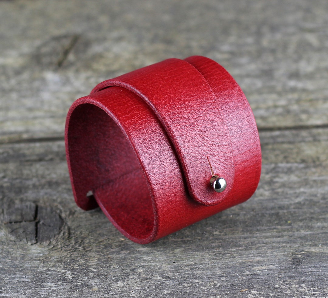 Red Leather Bracelet, Leather Accessories, Red Cuff, Women Cuff, Men ...