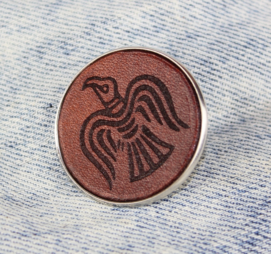 Viking Raven Leather Pin Badge: Norse Symbol Accessory - Etsy