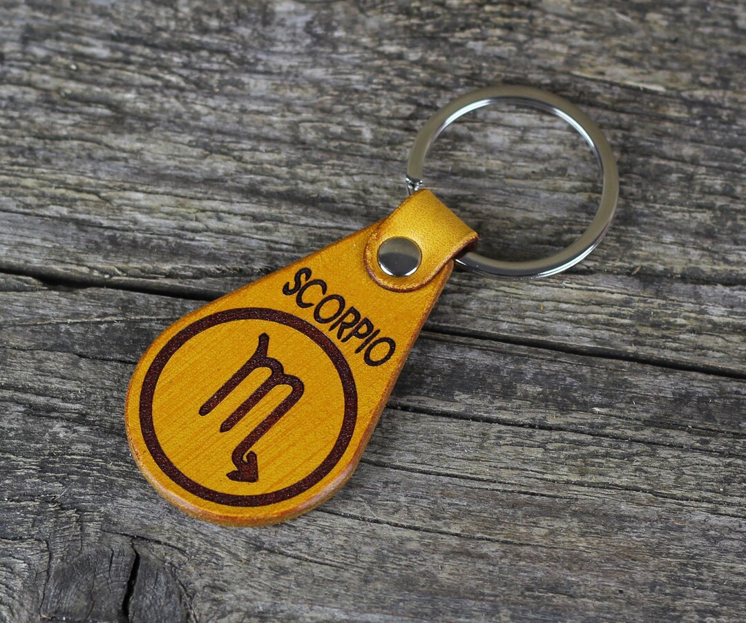 Scorpio Symbol Leather Key Chain, Zodiac Symbol Key Fob, Scorpio ...