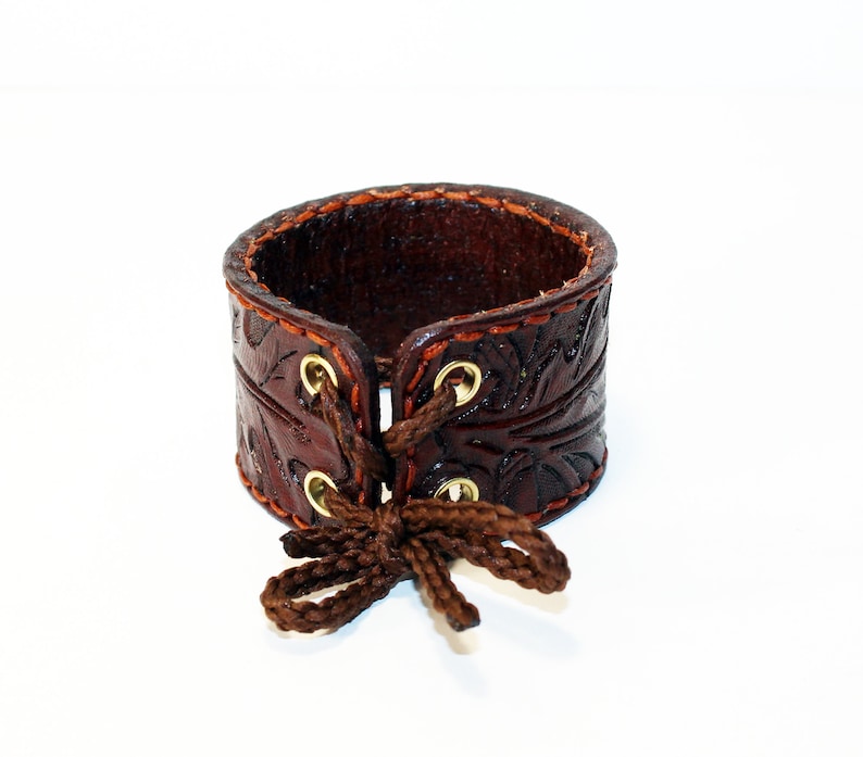 Leather Cuff Cuff With Oak Leaves Ornament Great Gift for | Etsy