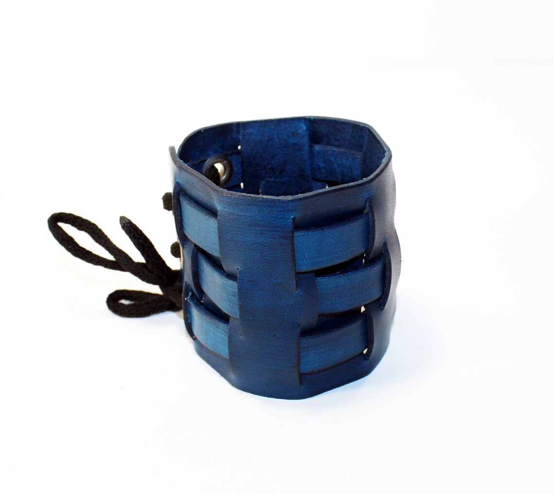 Blue Leather Cuff Blue Bracelet Great Giftblue Cuff Very - Etsy