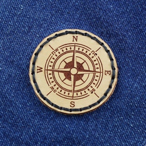 Compass Leather Patch, Navigation Leather Sew, Engraved Compass, Wind ...