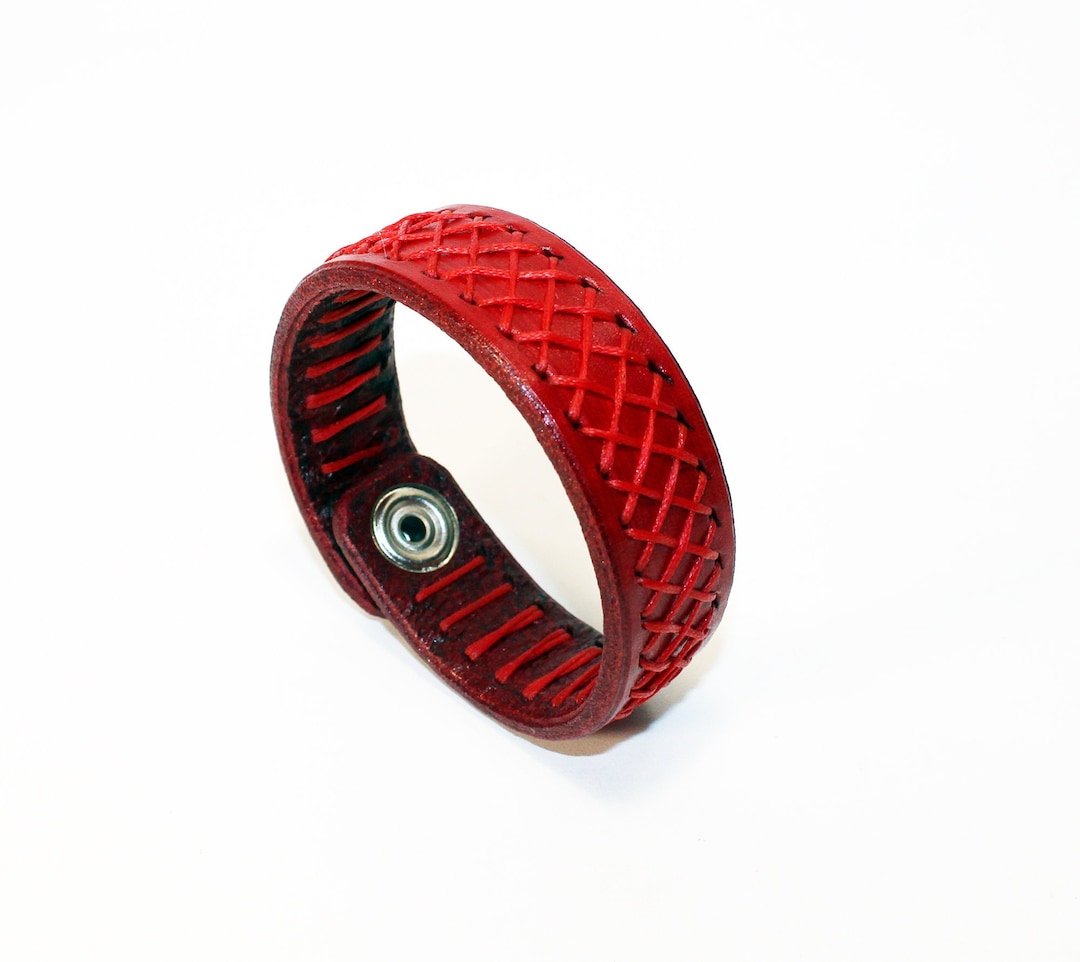 Red Leather Bracelet Leather Accessories Red Cuff Women - Etsy