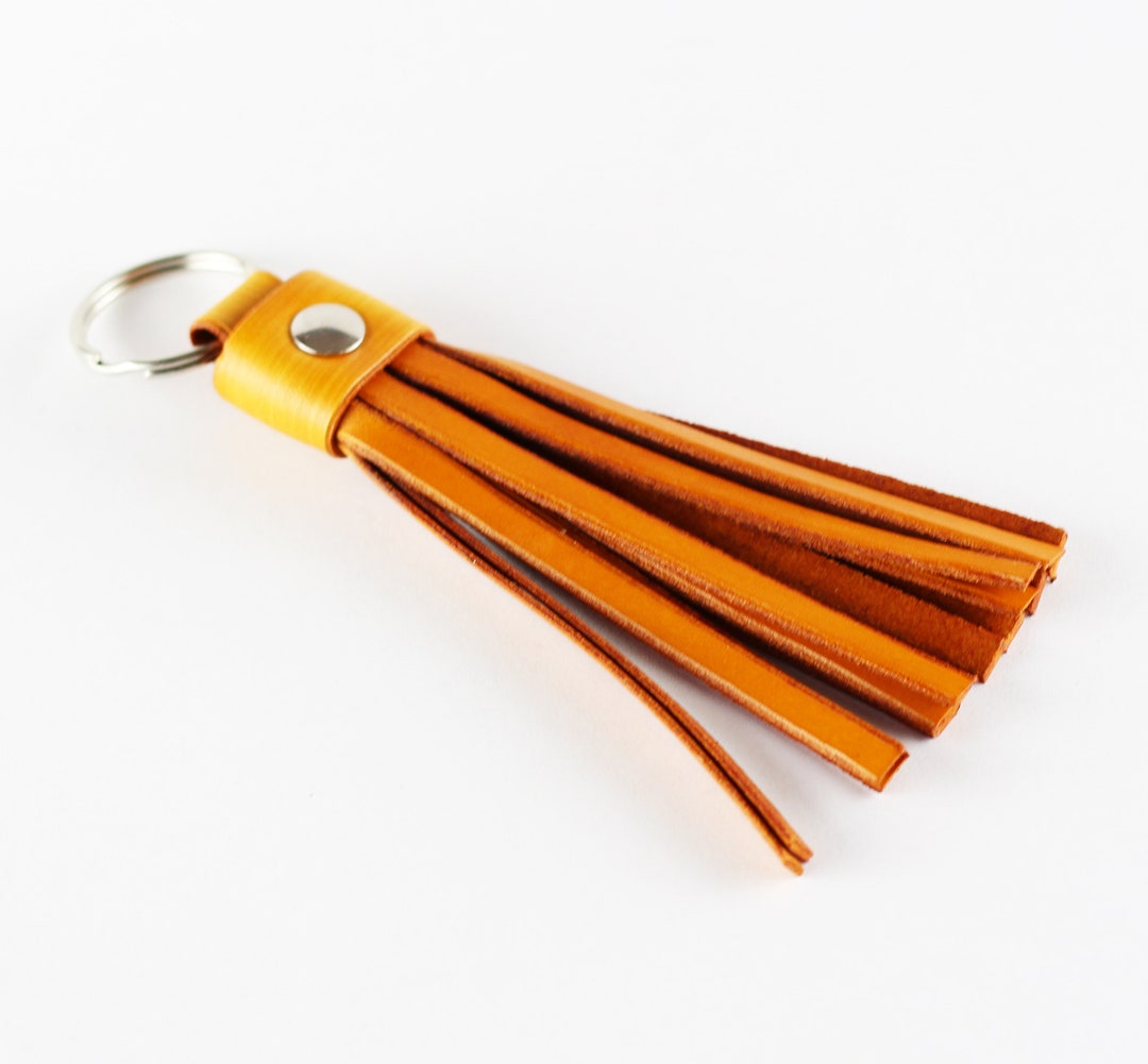 Leather Tassel Keychain. Yellow Leather Keychain. 100% Handmade Key ...