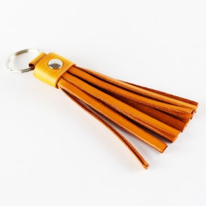 Leather Tassel Keychain. Yellow Leather Keychain. 100% Handmade Key ...