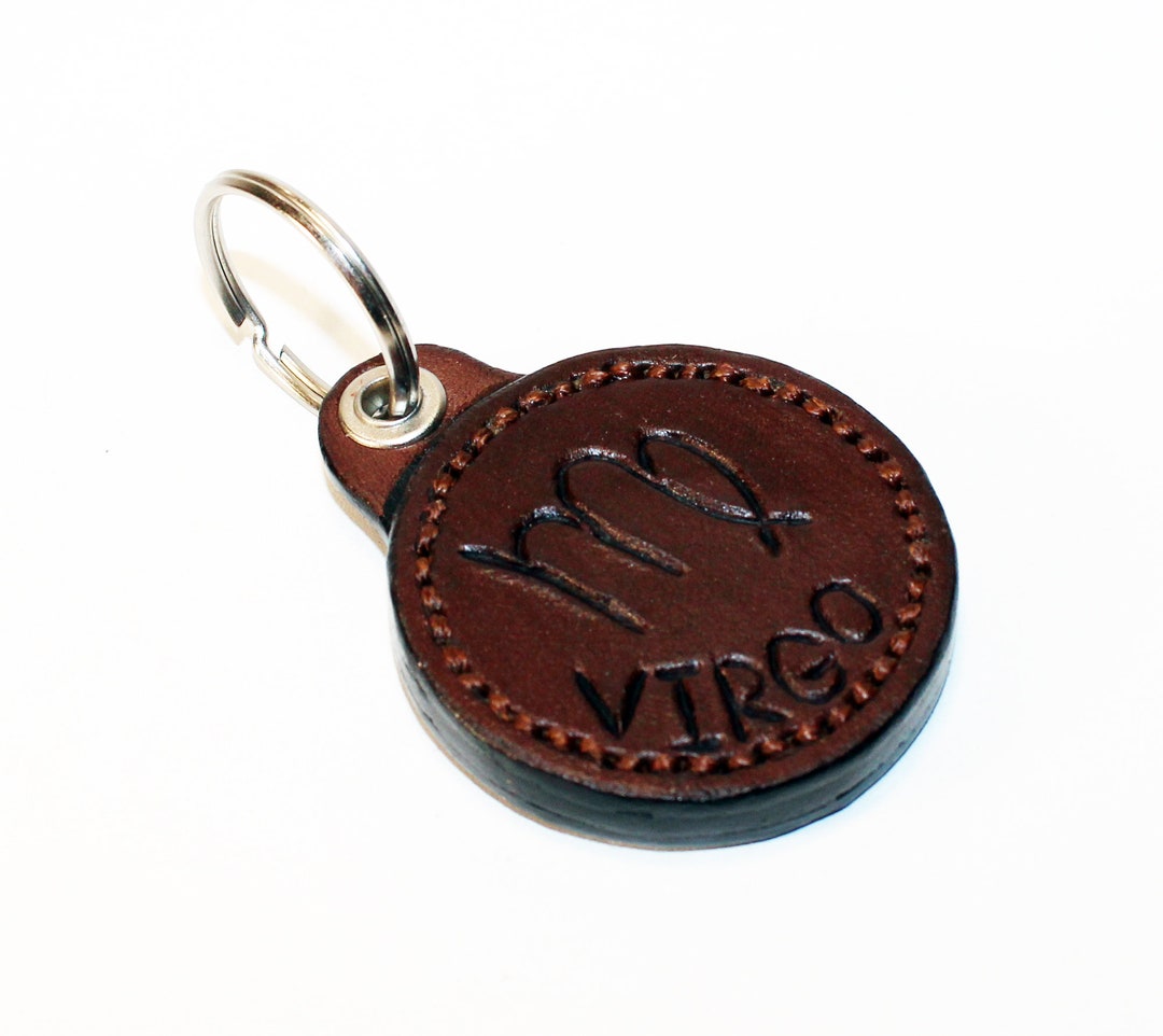 Virgo Symbol Leather Key Chain, Zodiac Symbol Key Fob, Virgo ...