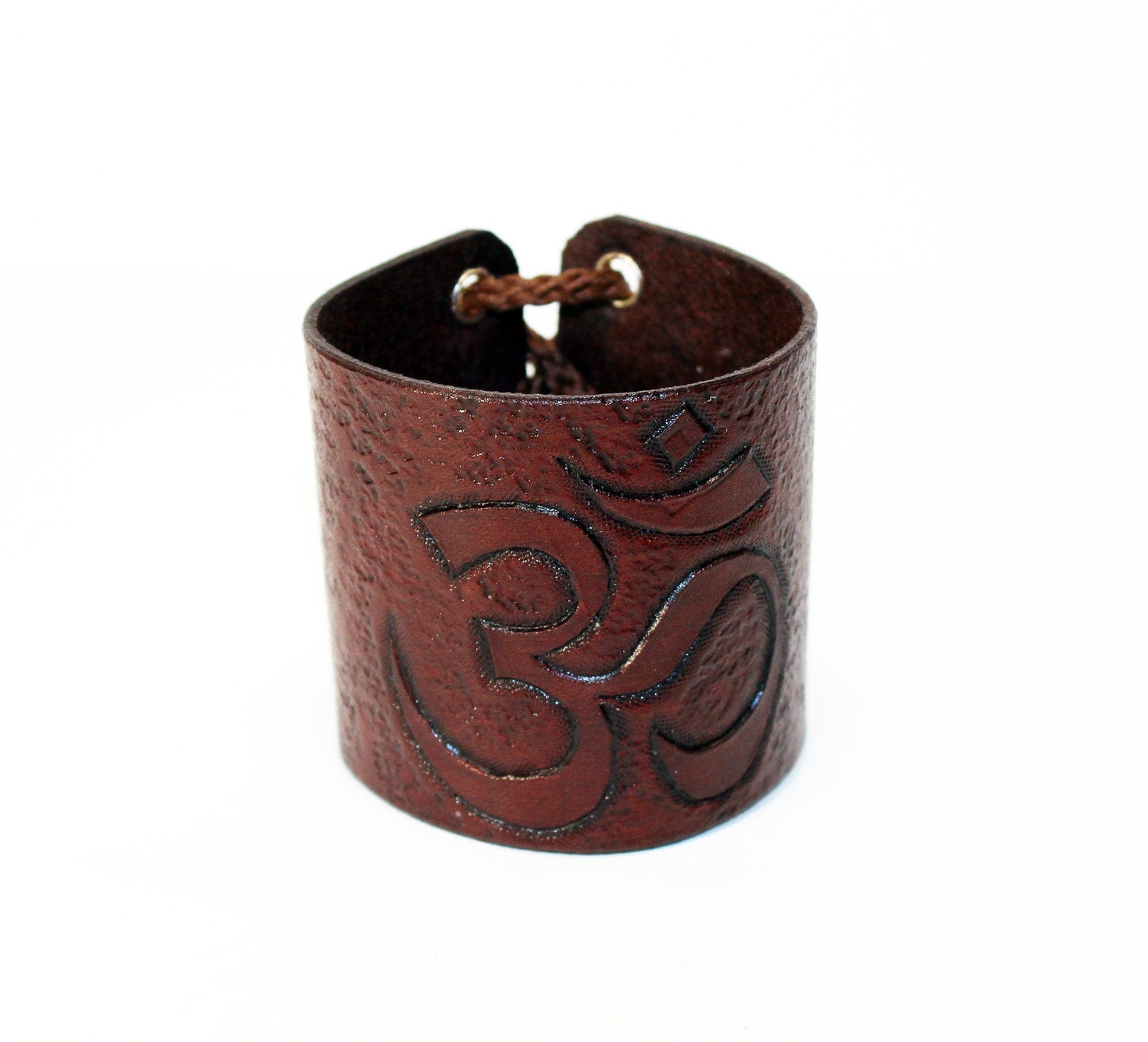Bracelet With Om Symbol Handmade Leather Cuff Om Sign Yoga - Etsy