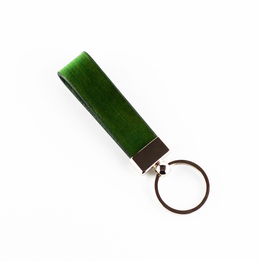Leather Key Chain, Leather Key Fob, Handmade Green Key Chain, Leather ...
