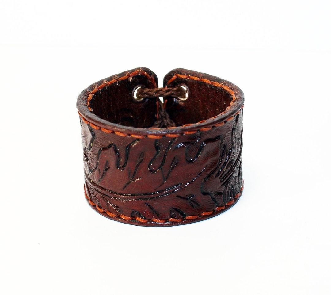 Leather Cuff, Cuff With Oak Leaves Ornament, Great Gift for Women ...