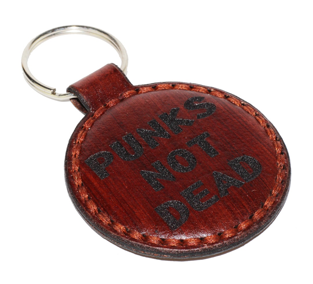 PUNKS NOT DEAD Leather Keychain, Leather Accessories, Handmade Keyfob ...