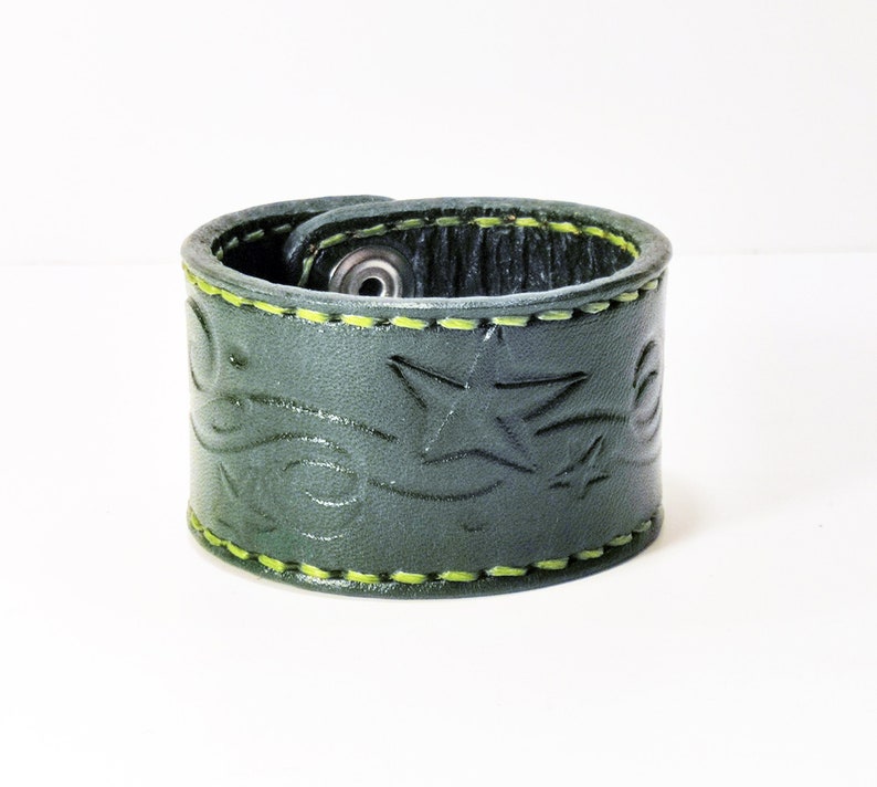 Green Leather Cuff Green Leather Bracelet Skull Cuff - Etsy
