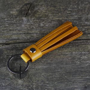 Leather Tassel Keychain. Yellow Leather Keychain. 100% Handmade Key ...