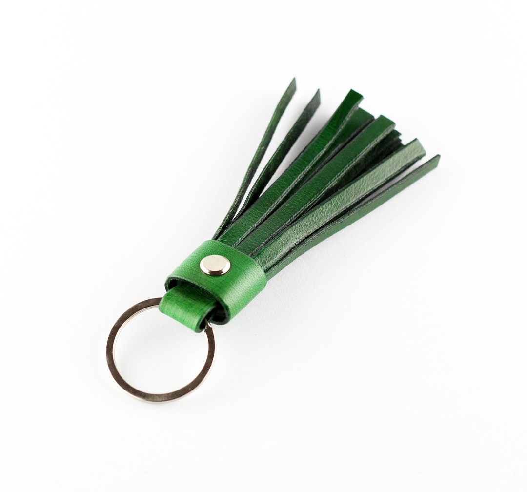 Leather Tassel Keychain. Green Leather Keychain. 100% Handmade Key ...