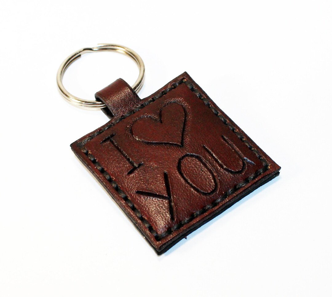 Handmade Leather Keychain: "i LOVE You" Brown Key Fob - Etsy