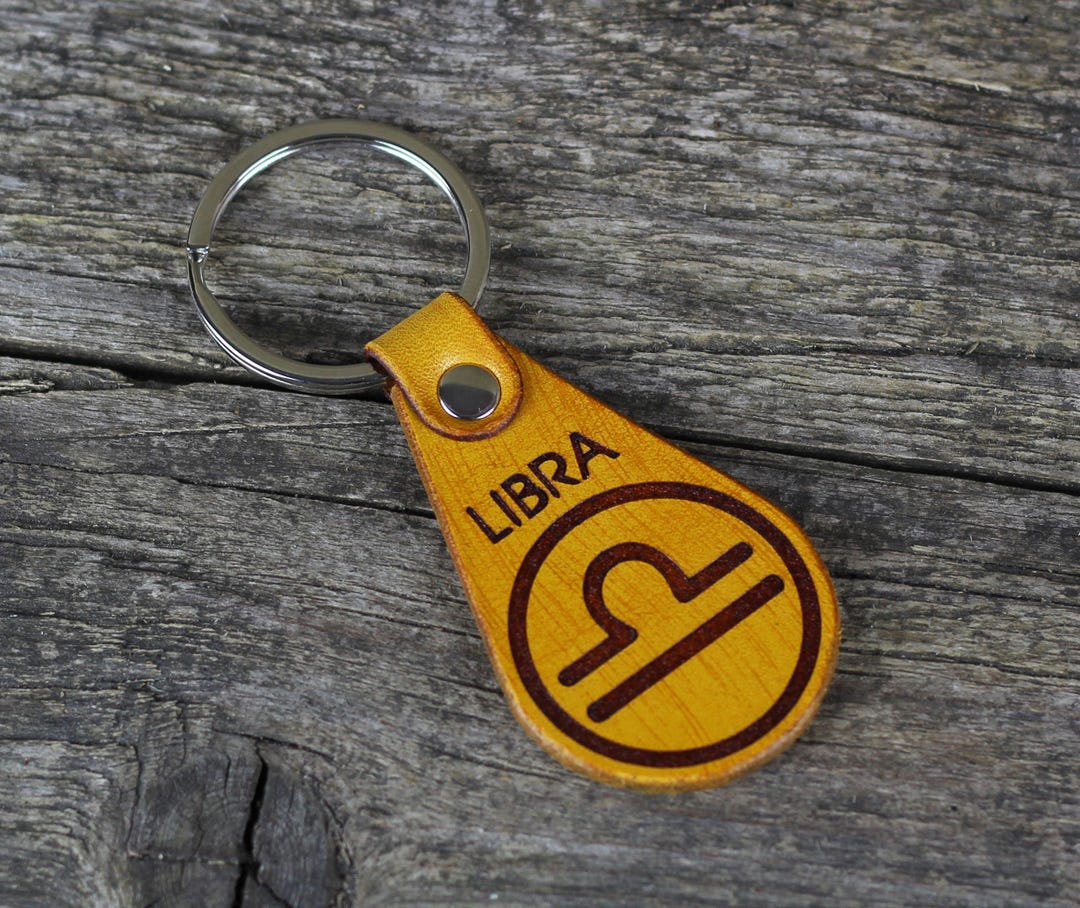 Libra Symbol Leather Key Chain, Zodiac Symbol Key Fob, Libra ...